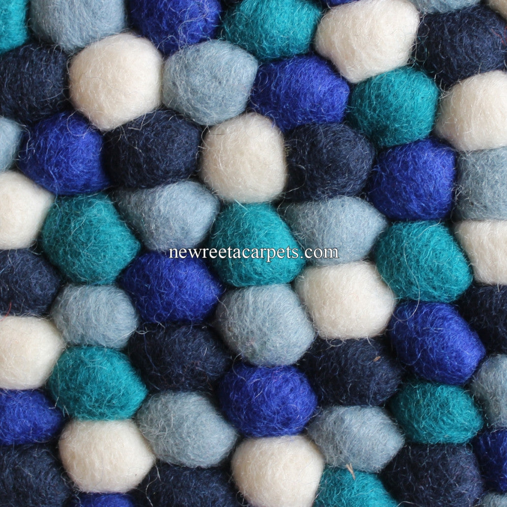 Blue Felt Ball Rug - Felt Ball Rug Australia