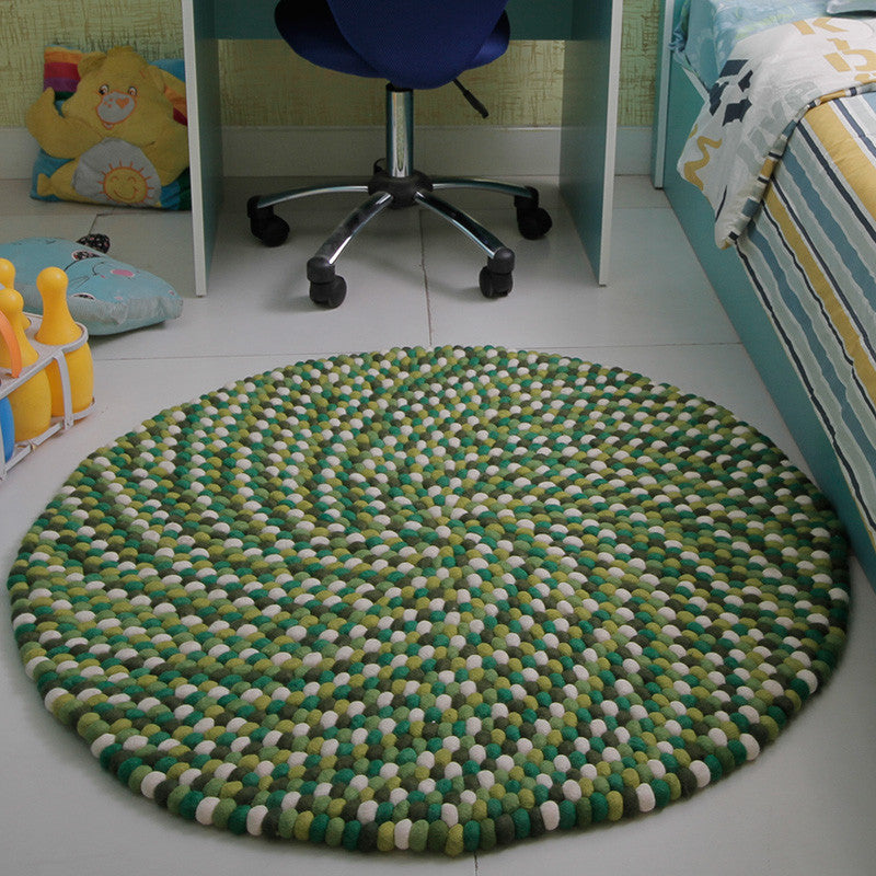 Garden Green Felt Ball Rug - Felt Ball Rug Australia